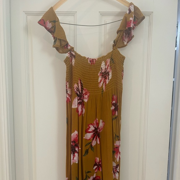 Dresses | A Mustard Floral Dress With A Smoked Chest And Ruffles ...